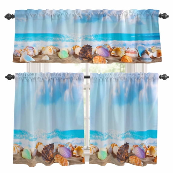 Beach Kitchen Curtains Set for Windows, Shell Conch Starfish Colorful ...