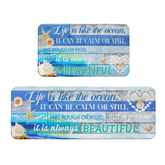 Beach Kitchen Rugs Set of 2 Kitchen Mats for Floor Anti Fatigue Mats ...