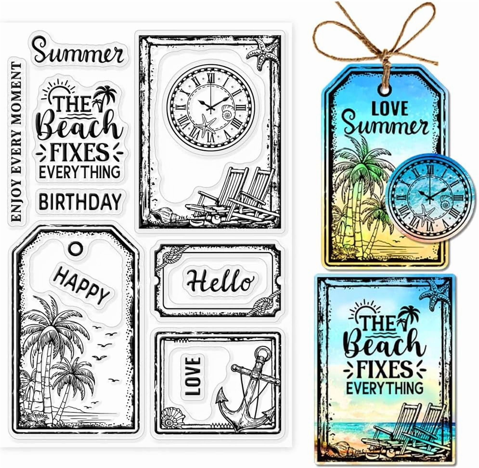 Beach Label Clear Stamp Sea Beach Clear Rubber Stamps Coconut Tree ...
