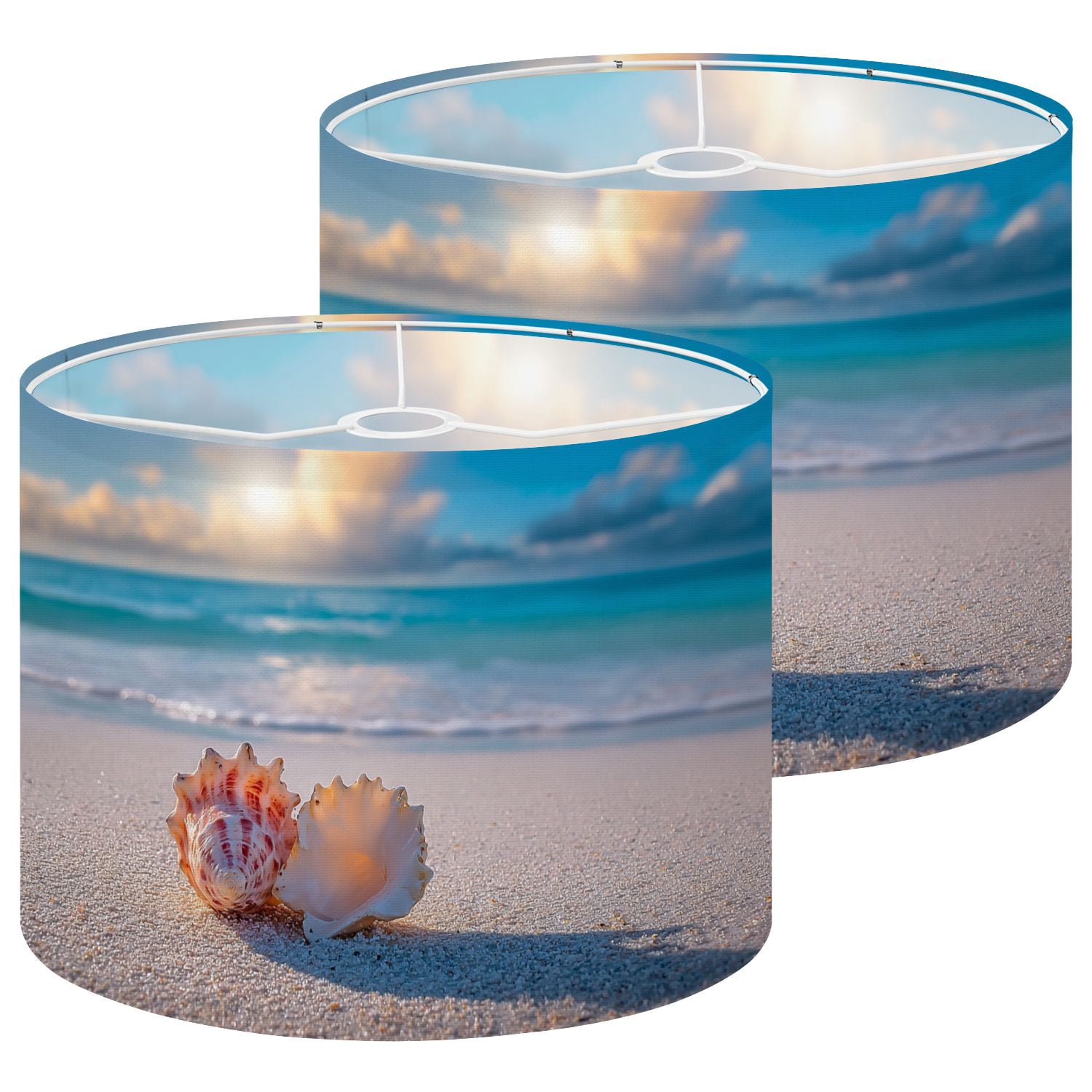 Beach Lampshades 2 Pack Sea shells tropical beach 13"x13"x10" Light ...