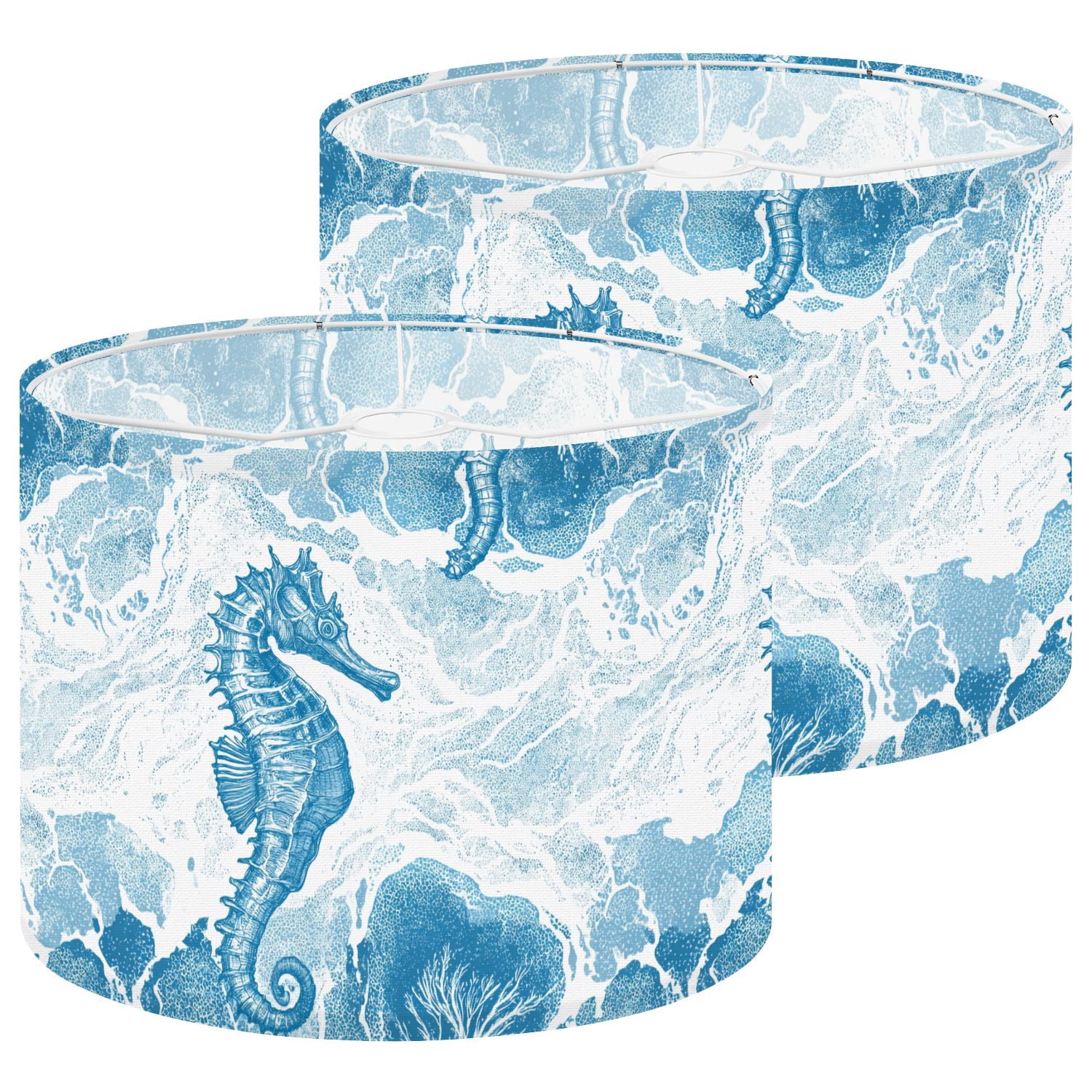 Beach Lampshades 2 Pack Toile de jouy seahorse Colorful seamless ocean ...