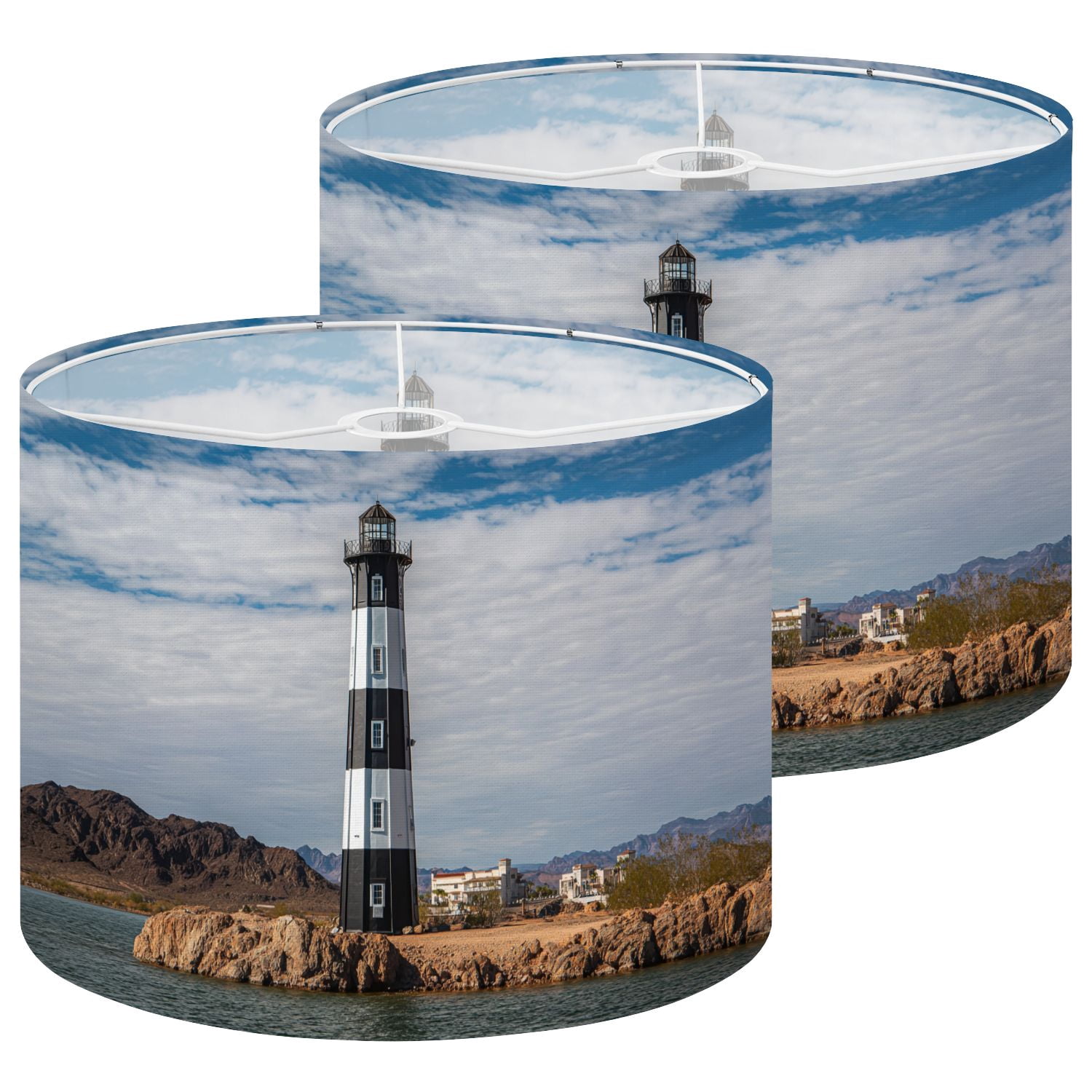 Beach Lampshades 2 Pack black white Lake Havasu Lighthouse Arizona 13 ...