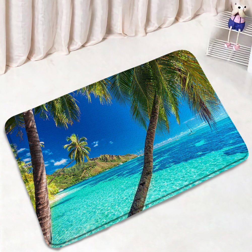 Beach Landscape Shower Curtain Set Coconut Trees Hawaiian Ocean Scenery ...