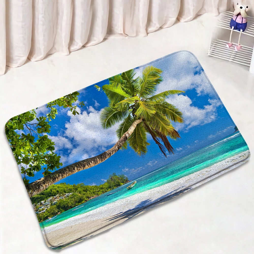 Beach Landscape Shower Curtain Set Coconut Trees Hawaiian Ocean Scenery ...