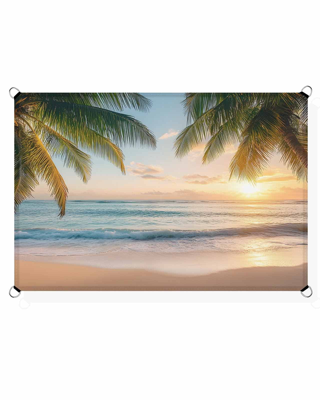 Beach Landscape Sun Shade Sail 8'X10' Coastal Green Palm Trees Blue ...