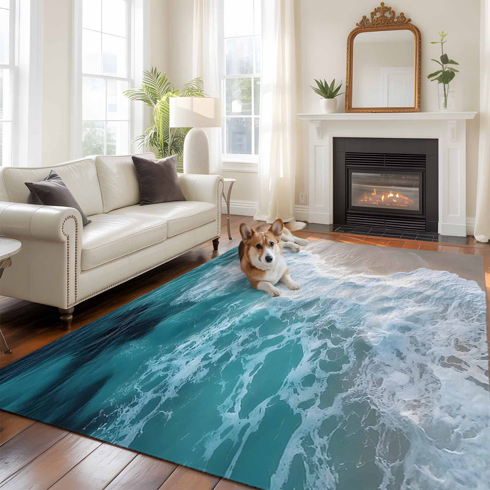 Beach Large Area Rugs 5x8 ft Ocean Scenery Modern Minimalist Washable ...