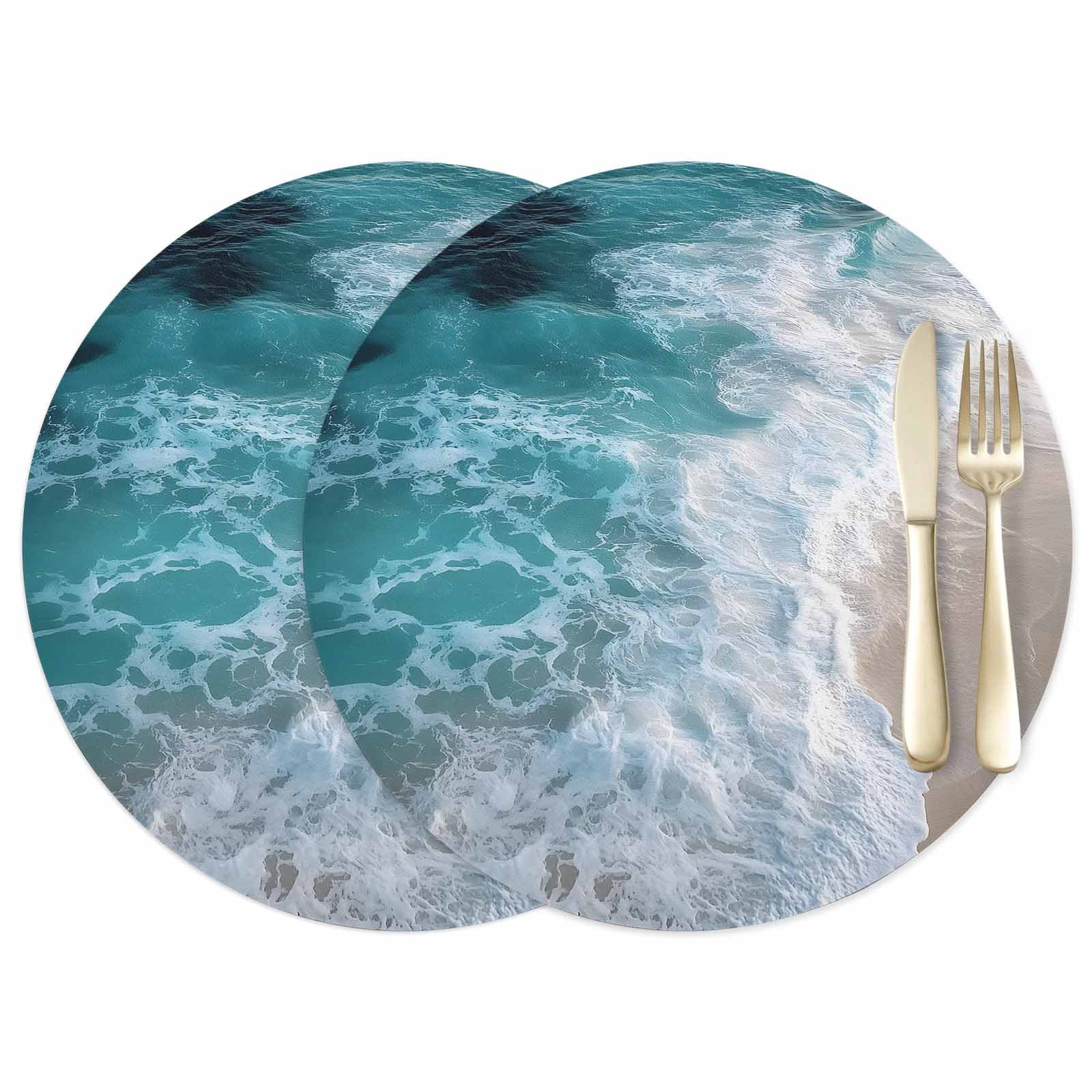 Beach Leather Placemats Set of 2, 15 Inch, Ocean Scenery Modern ...
