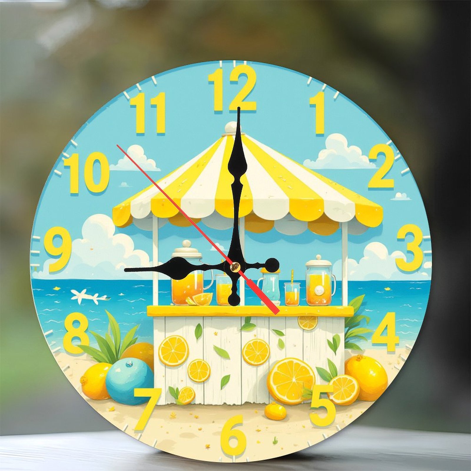Beach Lemonade Stand Wall Clock Summer Fruit Juice Decor 10-Inch Silent ...