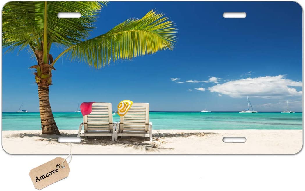 Beach License Plate, Relaxing Scene On Remote Beach With Palm Tree ...