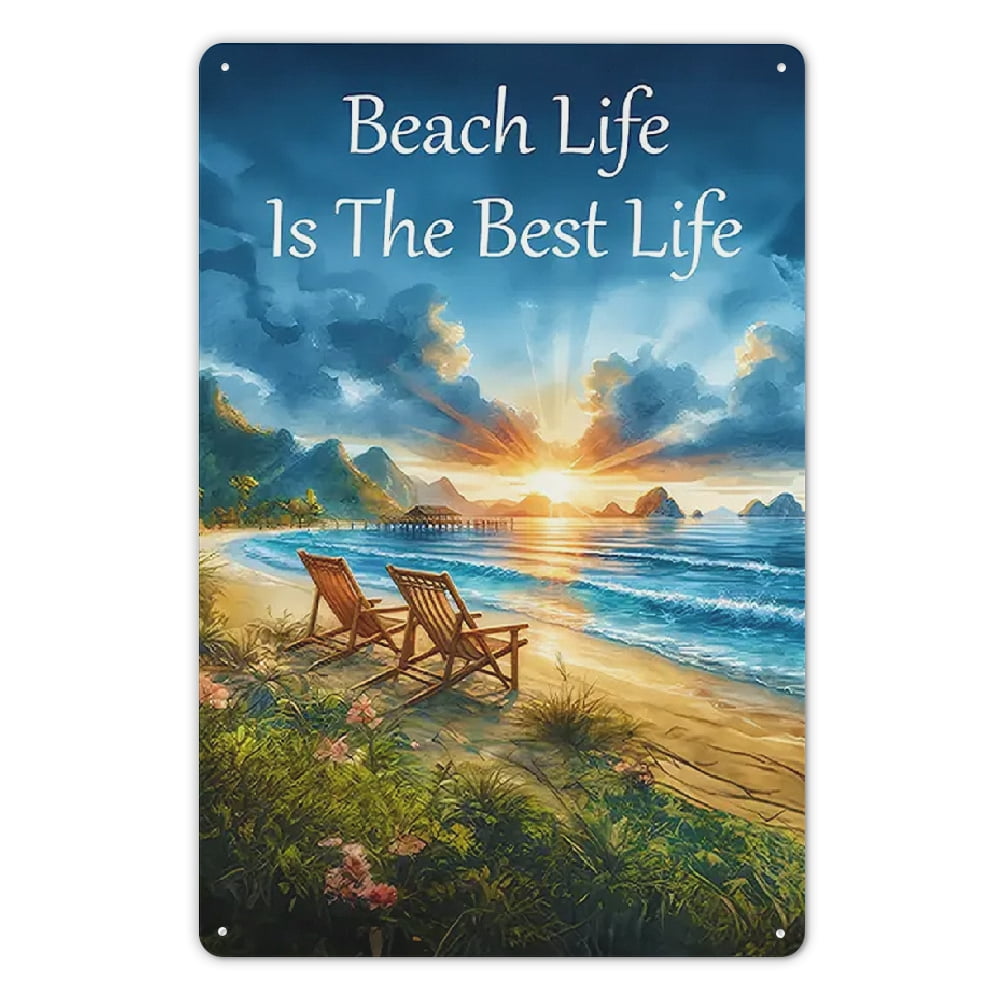 Beach Life 12x8inch metal tin sign, Multi-Purpose for Home Home Kitchen ...