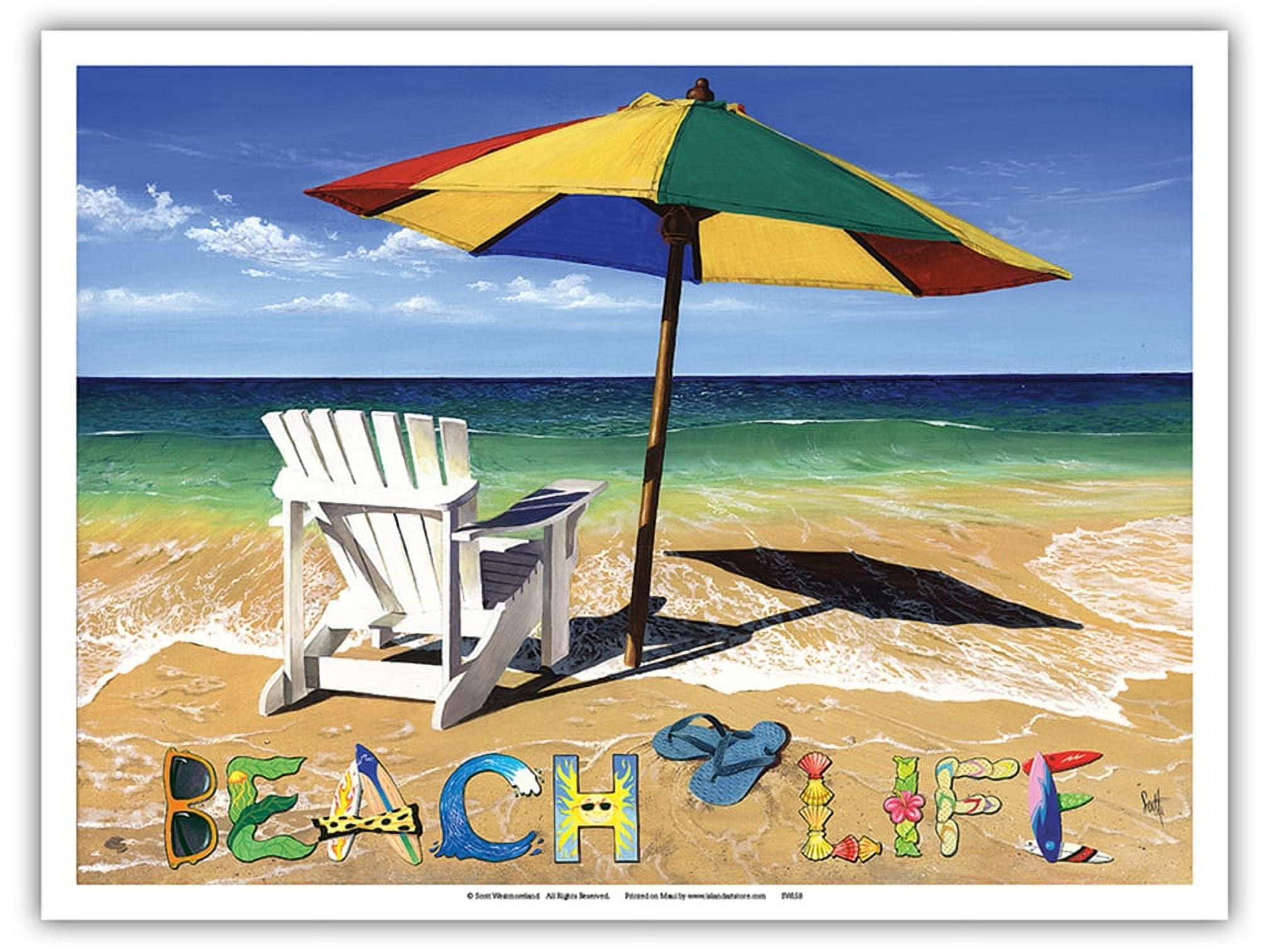 Beach Life - Beach Chair Umbrella & Ocean View - From an Original Color ...