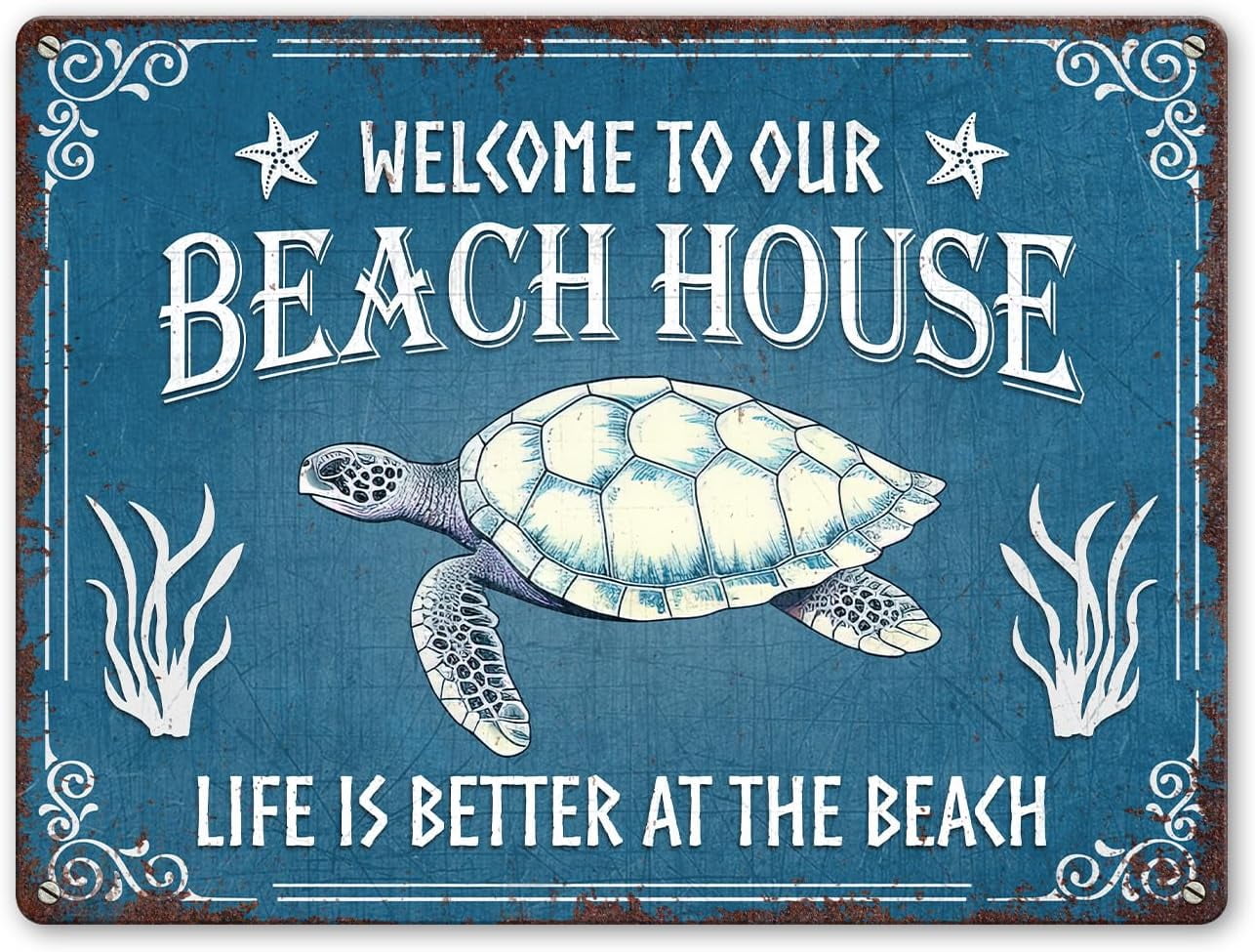 Beach Life Beach House Turtle Metal Tin Sign Wall Plaque Art, Life is ...