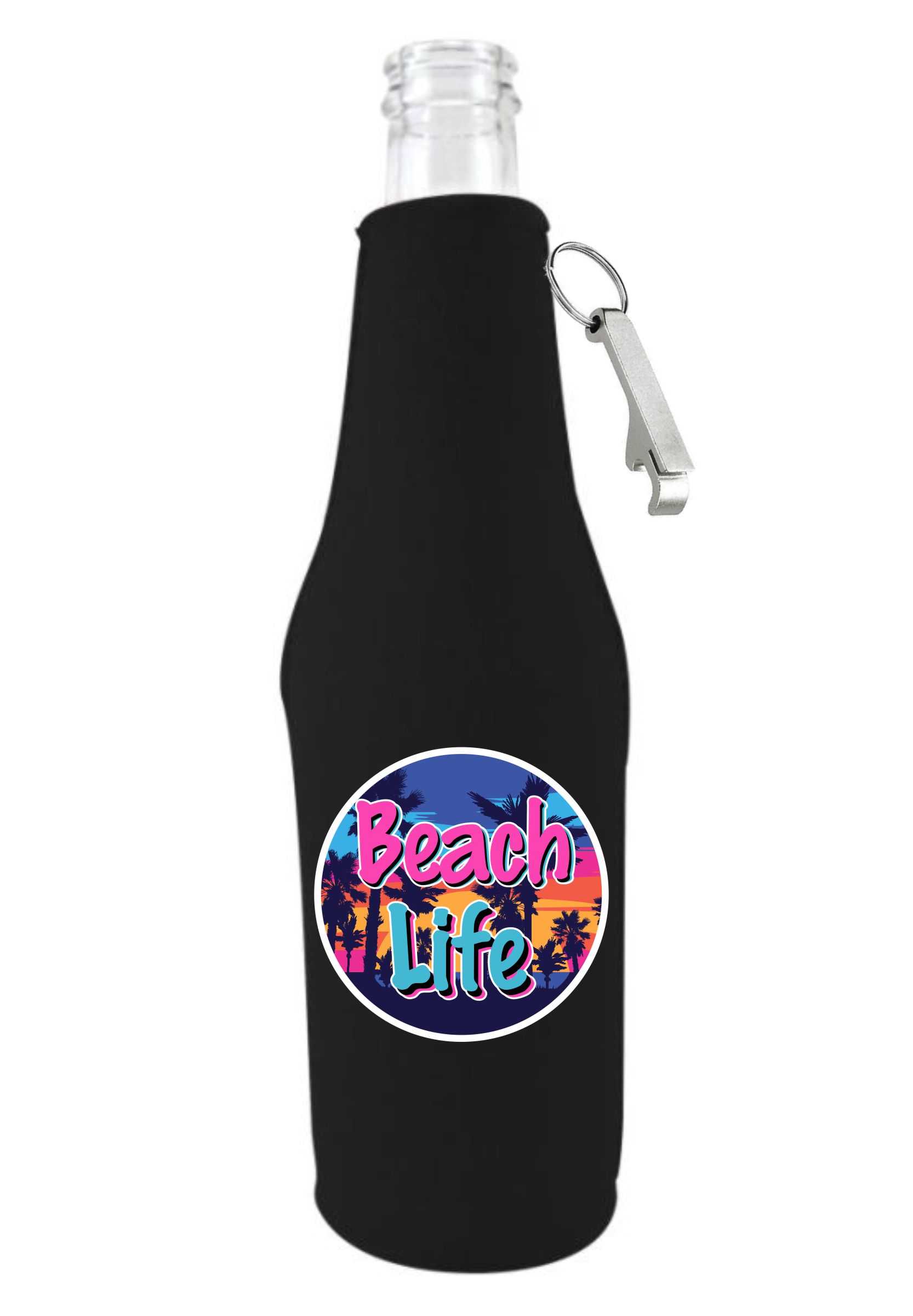 Beach Life Beer Bottle Coolie With Opener (Black) - Walmart.com