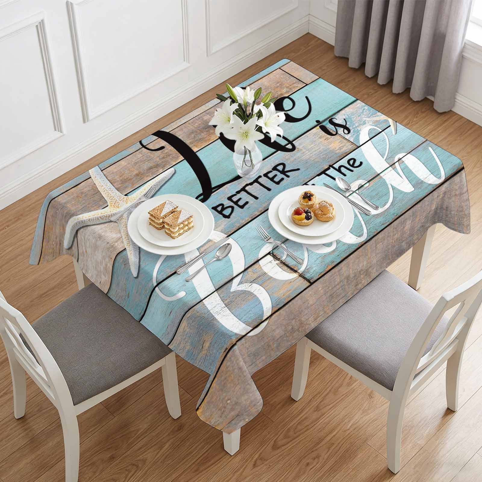 Beach Life Ocean Starfish Table Cloth 60x84in, Waterproof Rectangle ...