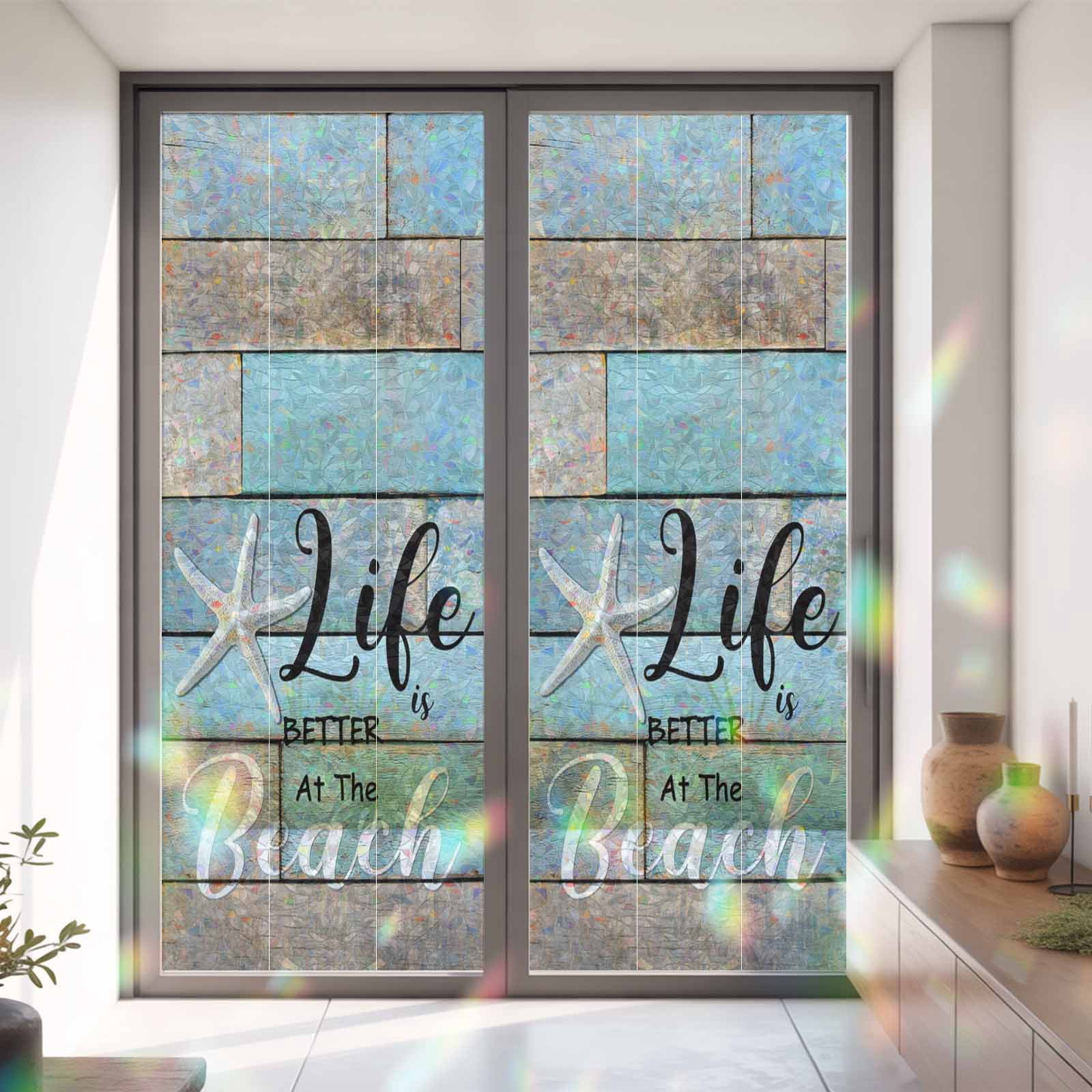 Beach Life Ocean Starfish Window Privacy Film, Rainbow Film Decorative ...