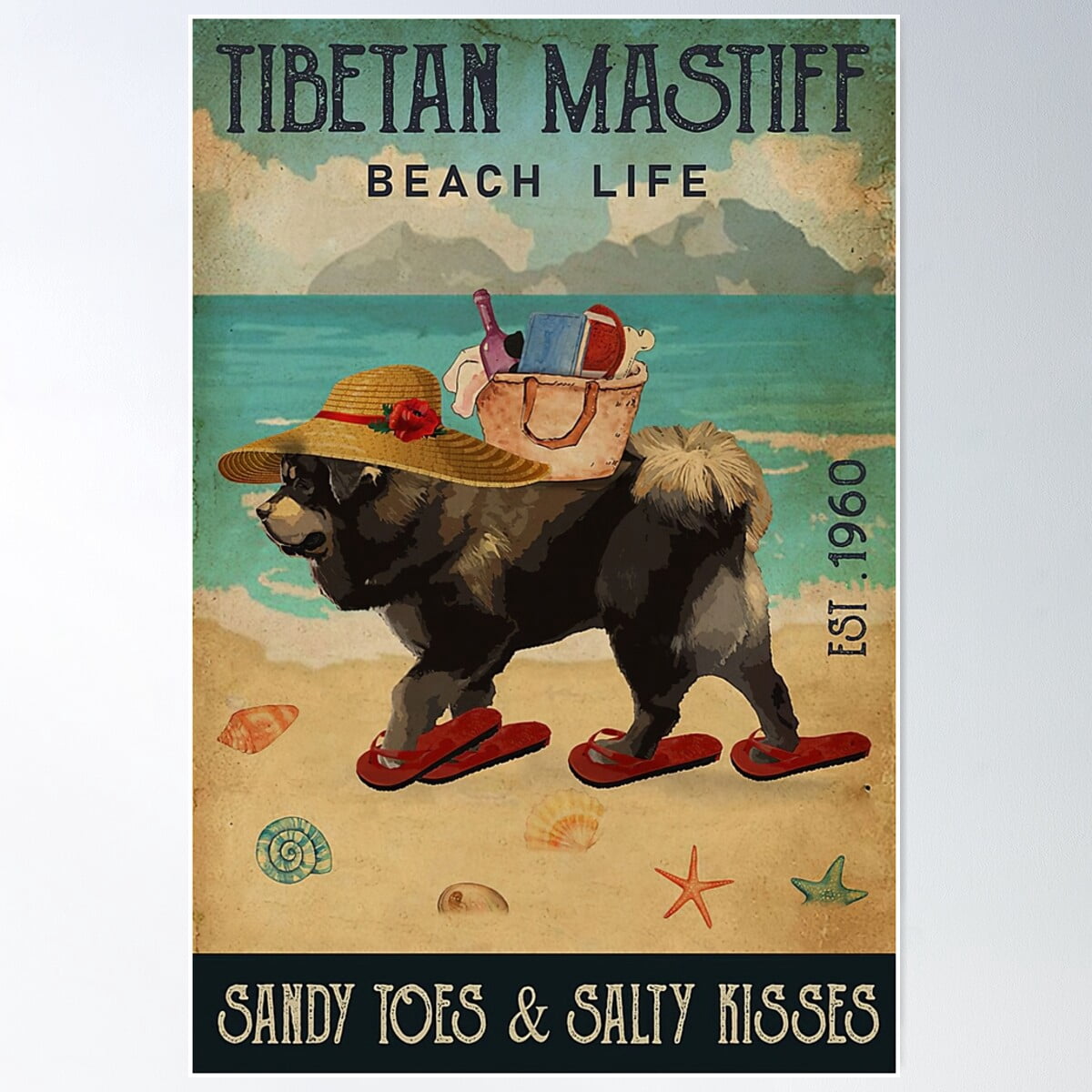 Beach Life Sandy Toes Tibetan Mastiff dog Poster, 8x12 UNFRAMED ...