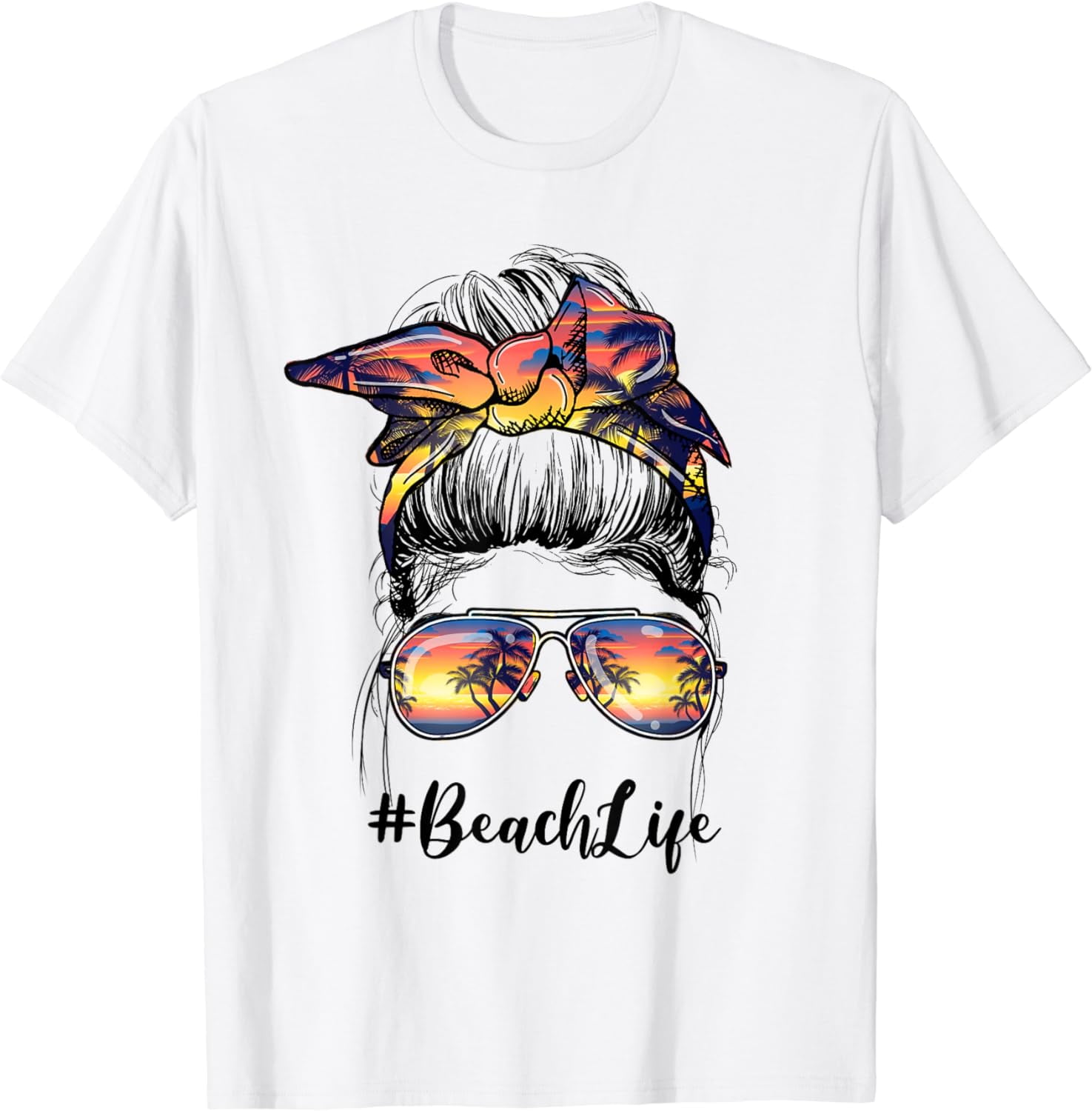 Beach Life Shirt Messy Bun Girls Women Mom Mother T-Shirt - Walmart.com
