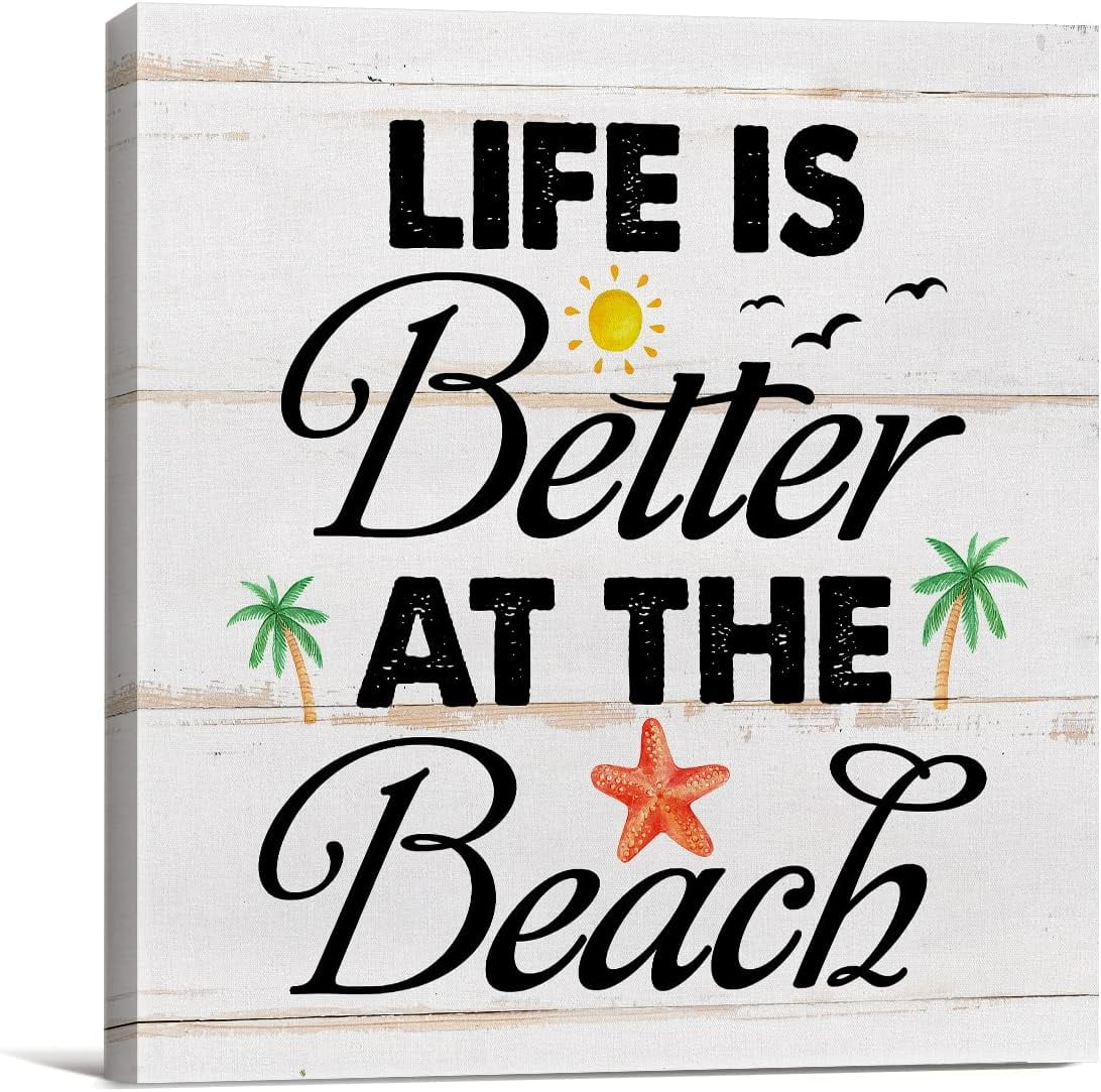 Beach Life Wood Box Sign Desk Decor Beach Wooden Block Plaque Box Sign ...