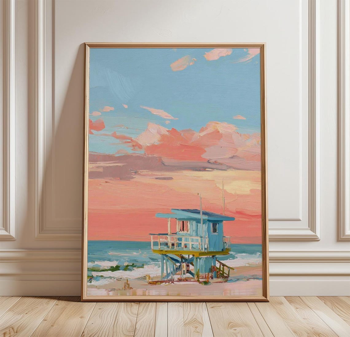 Beach Lifeguard Coastal Sunset Pastel Ocean Summer Seaside Decor ...