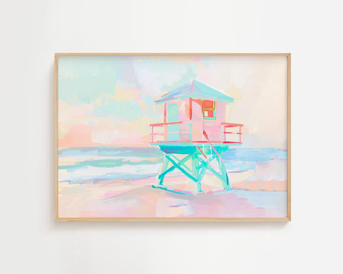 Beach Lifeguard House Colorful Surfer Coastal Pastel Beach Summer House ...