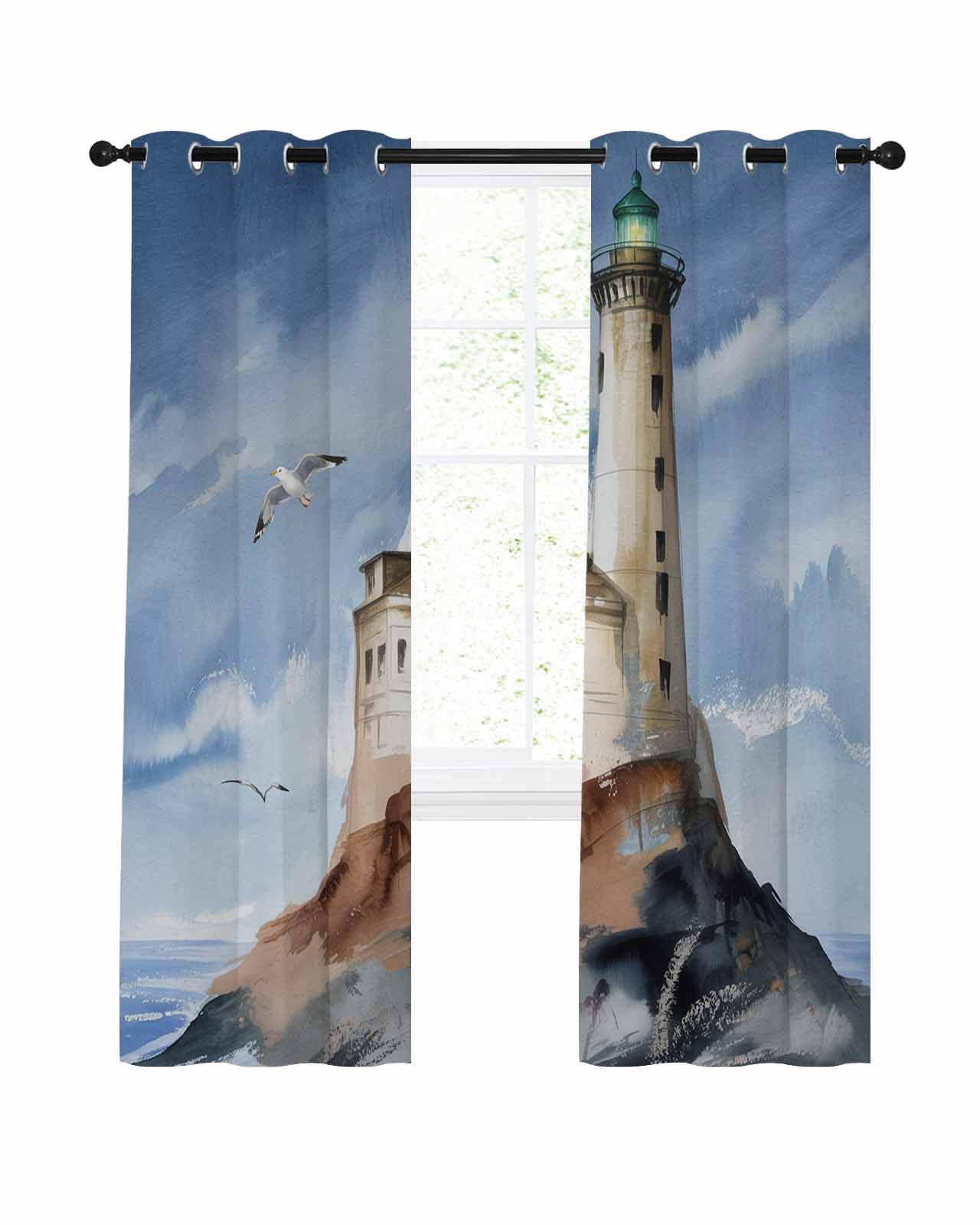 Beach Lighthouse Blackout Curtains 45 Inches Long for Bedroom, Coastal ...