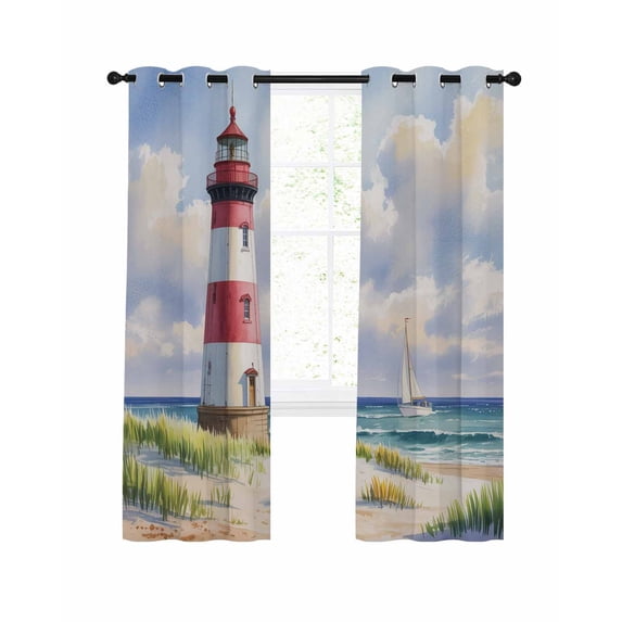 Beach Lighthouse Blackout Curtains 84 Inches Long for Bedroom, Coastal ...