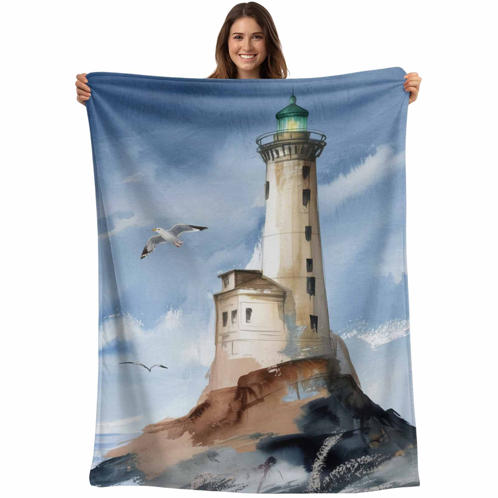 Beach Lighthouse Blanket Soft Cozy Warm Twin Blanket for Bed, Plush ...