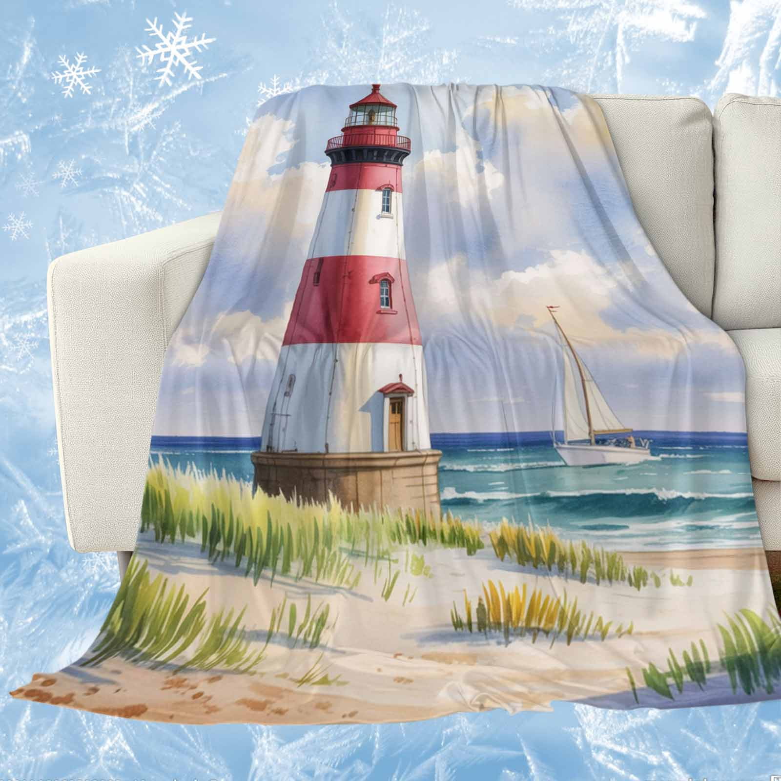 Beach Lighthouse Cooling Blanket,Lightweight Breathable Summer Throw ...