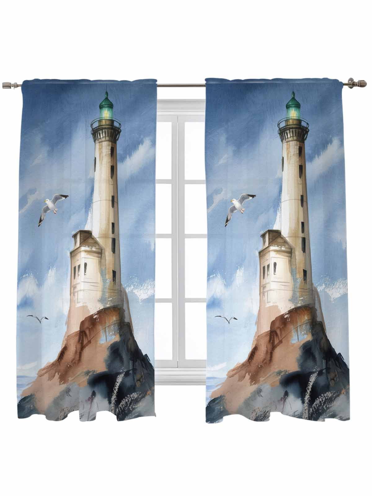 Beach Lighthouse Curtains 72 Inch Length,Sheer Curtains for Bedroom ...