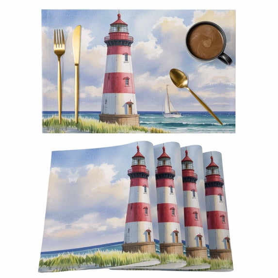 Beach Lighthouse Placemats Set of 6, Cotton Linen Fabric Place Mats ...