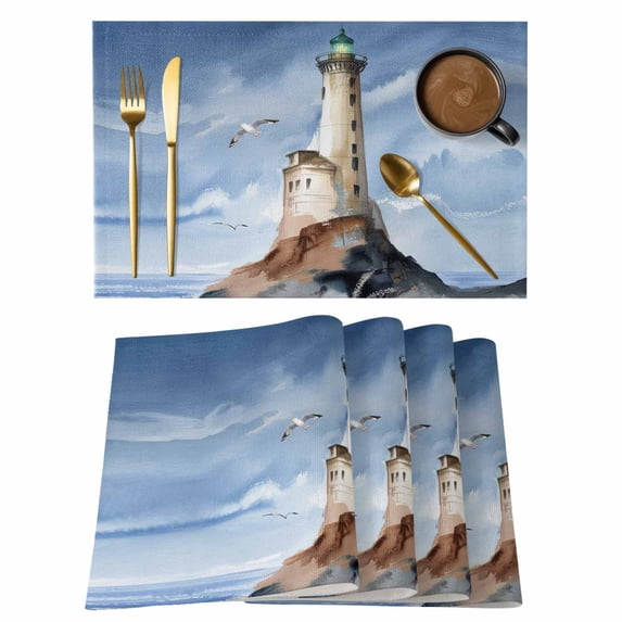 Beach Lighthouse Placemats Set of 6, Cotton Linen Fabric Place Mats ...