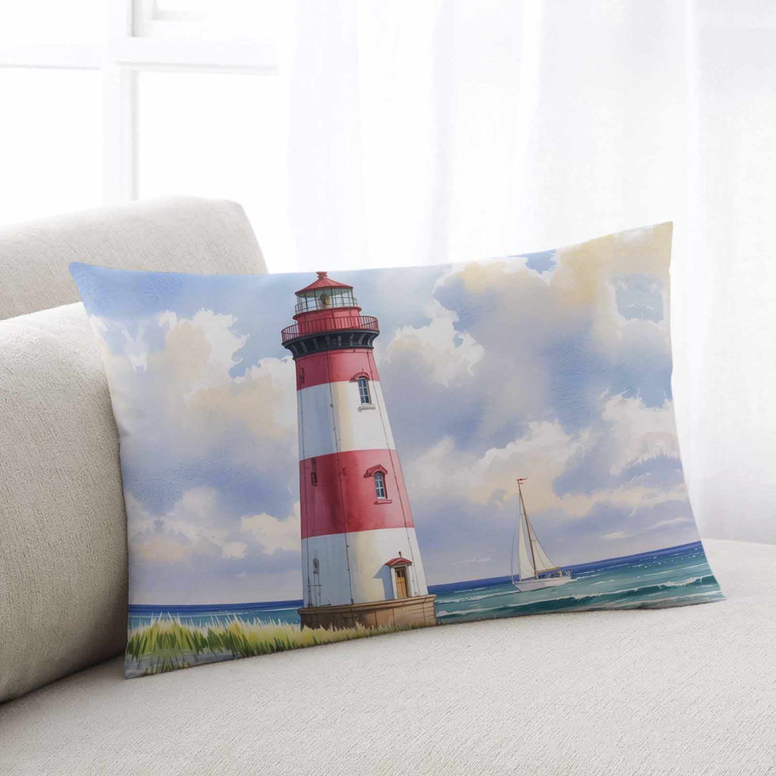 Beach Lighthouse Throw Pillow Cover, Pillowcase Protectors with Zipper ...