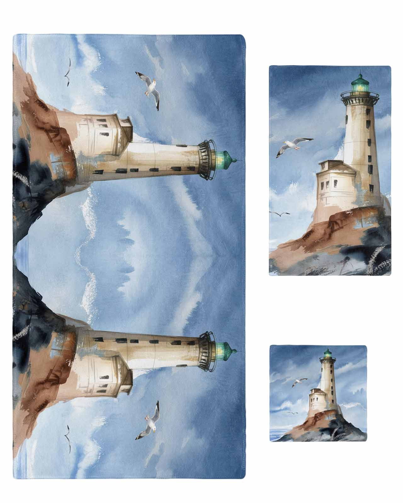 Beach Lighthouse Towel Set of 3, Soft Microfiber Bath Towels, Hand ...