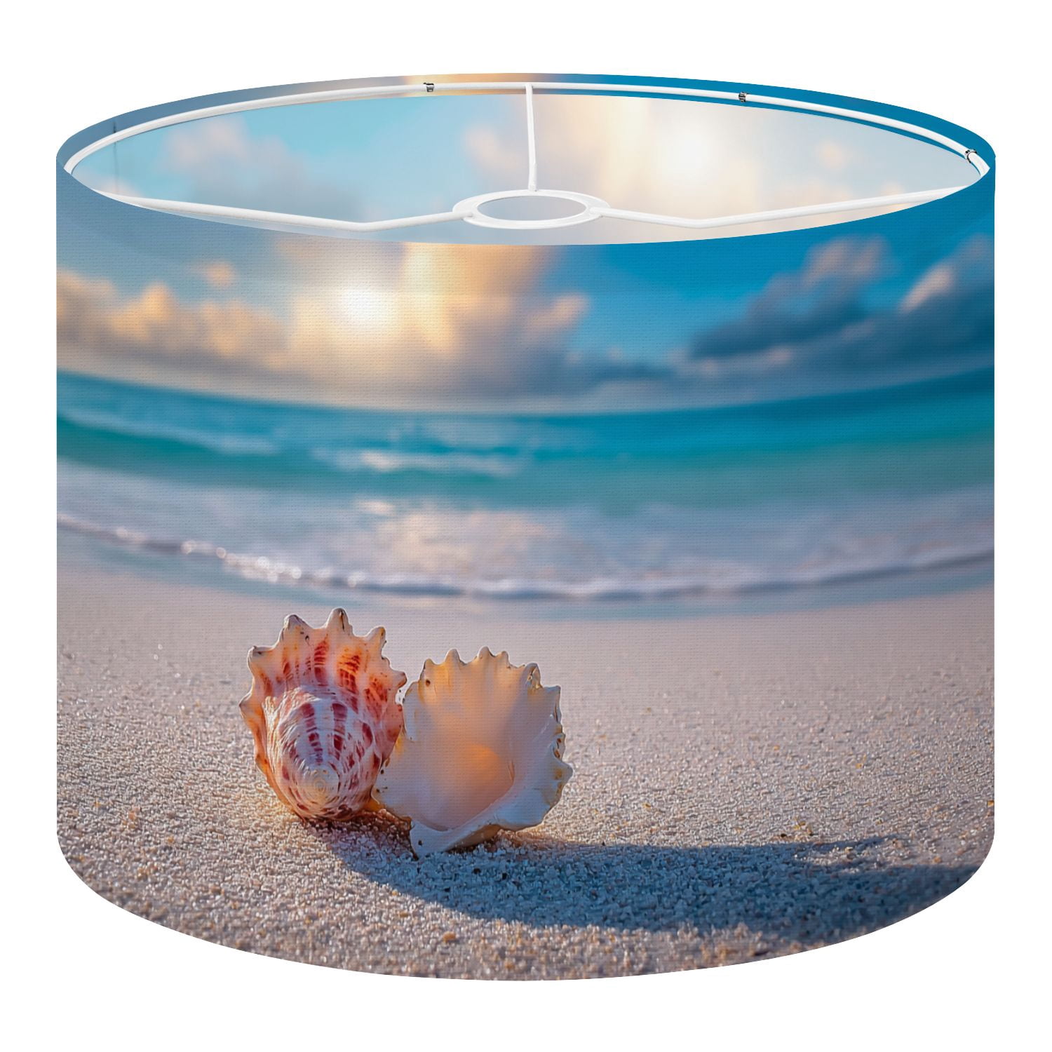 Beach Linen Drum Lampshades Sea shells tropical beach 13"x13"x10" Light ...