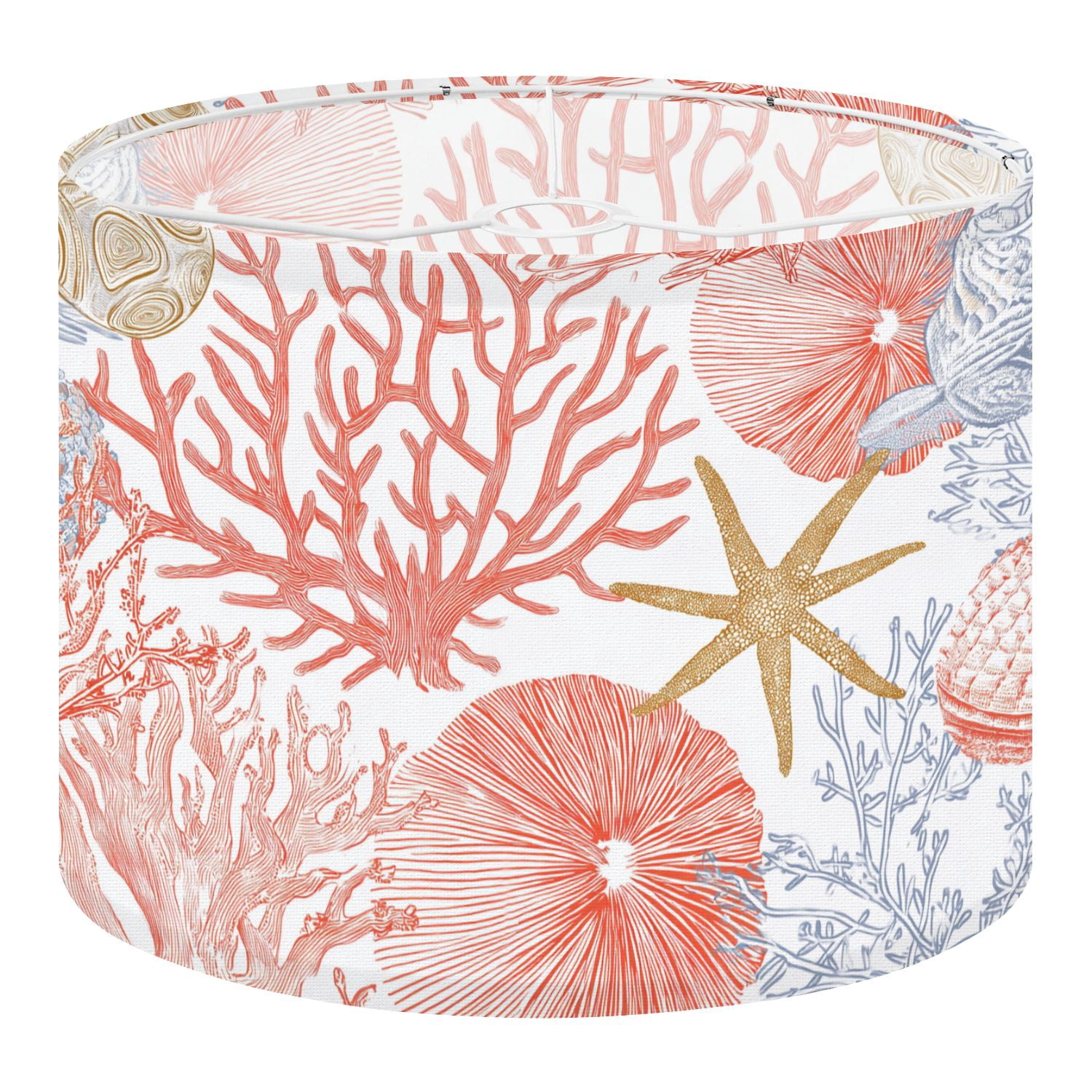 Beach Linen Drum Lampshades seamless corals shells white 13"x13"x10 ...