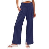Beach Linen Pants Women Wide Leg Palazzo Summer Flowy Pants Fashion ...