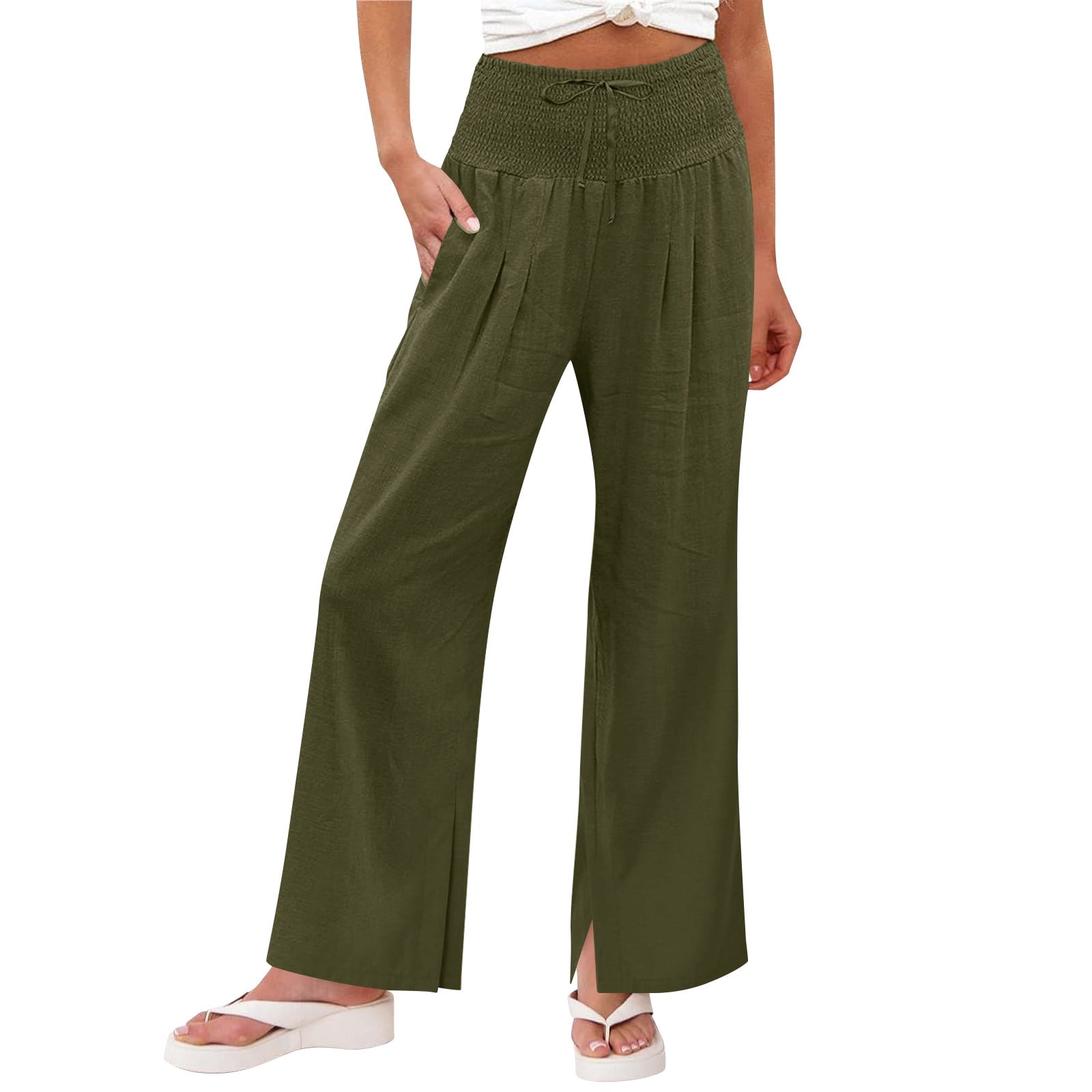 Beach Linen Pants Women Wide Leg Palazzo Summer Flowy Pants Fashion ...