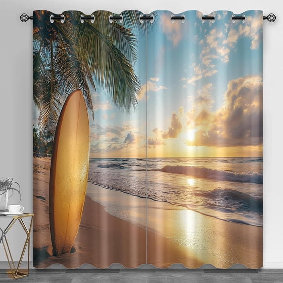 Beach Living Room Curtains, Tropical Ocean Blackout Curtains, Surfboard ...