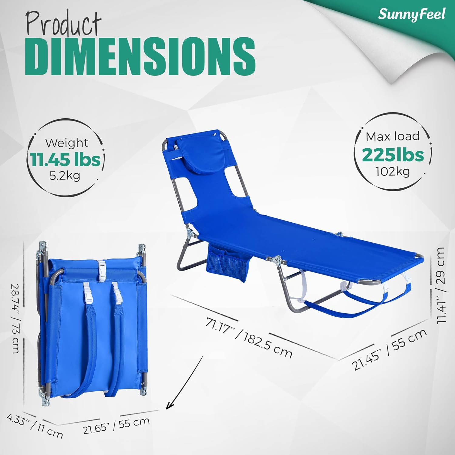 Beach Lounge Chair, Backpack Reclining Beach Chairs Lay Flat, Sun Face ...