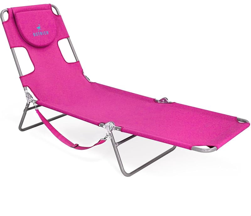 Beach Lounge Chair, Folding & Reclining Outdoor Chaise Lounger, Blue ...