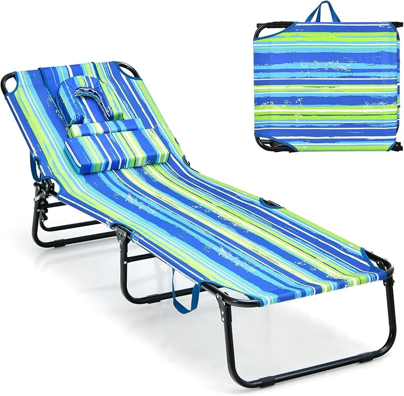 Beach Lounge Chair, Folding Sunbathing Recliner with Face Hole, Face ...