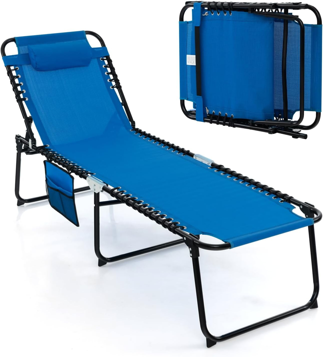 Beach Lounge Chair for Outside, Folding Chaise Lounge Outdoor with 4 ...