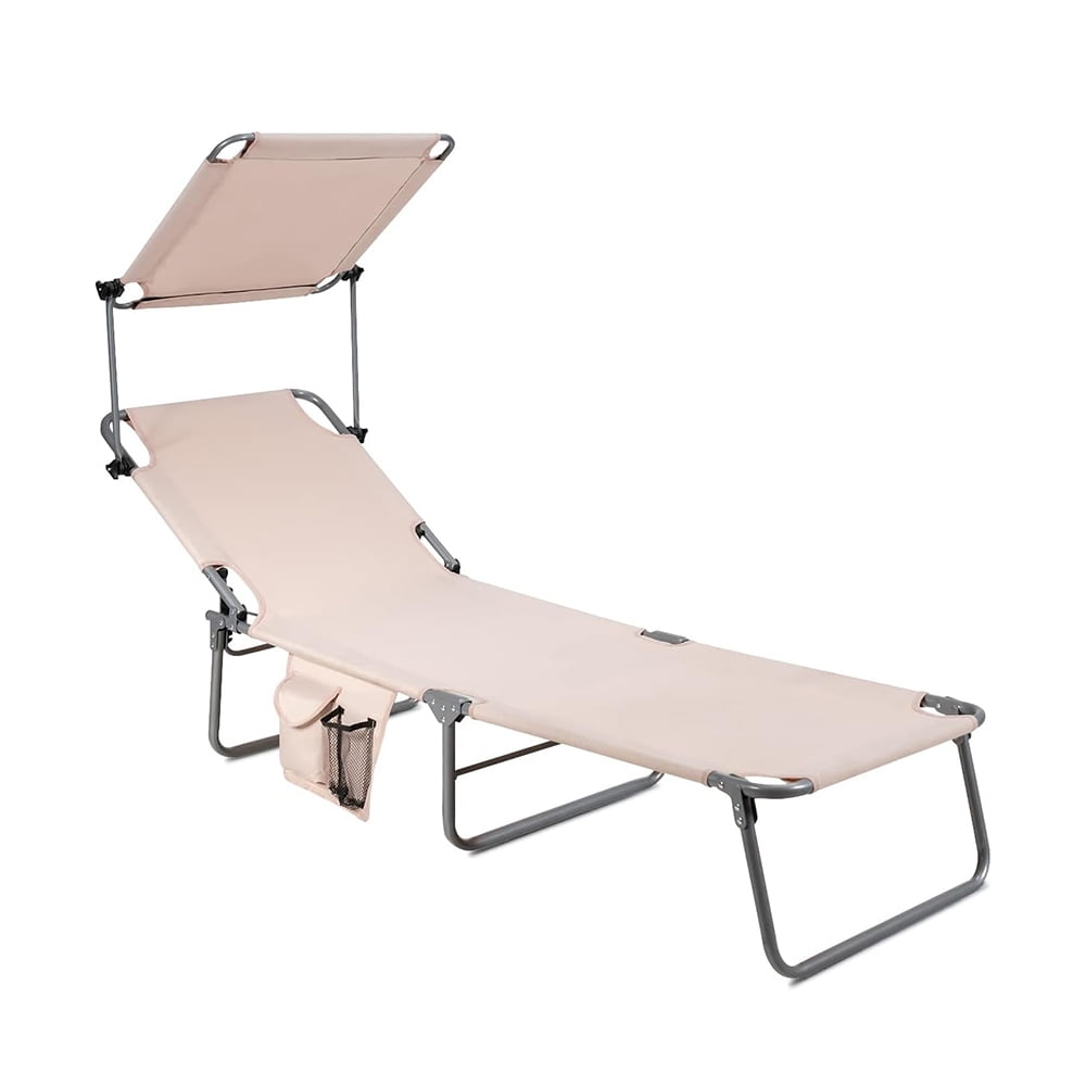 Beach Lounge Chair, Tanning Chair, Foldable Chaise Lounge with Canopy ...