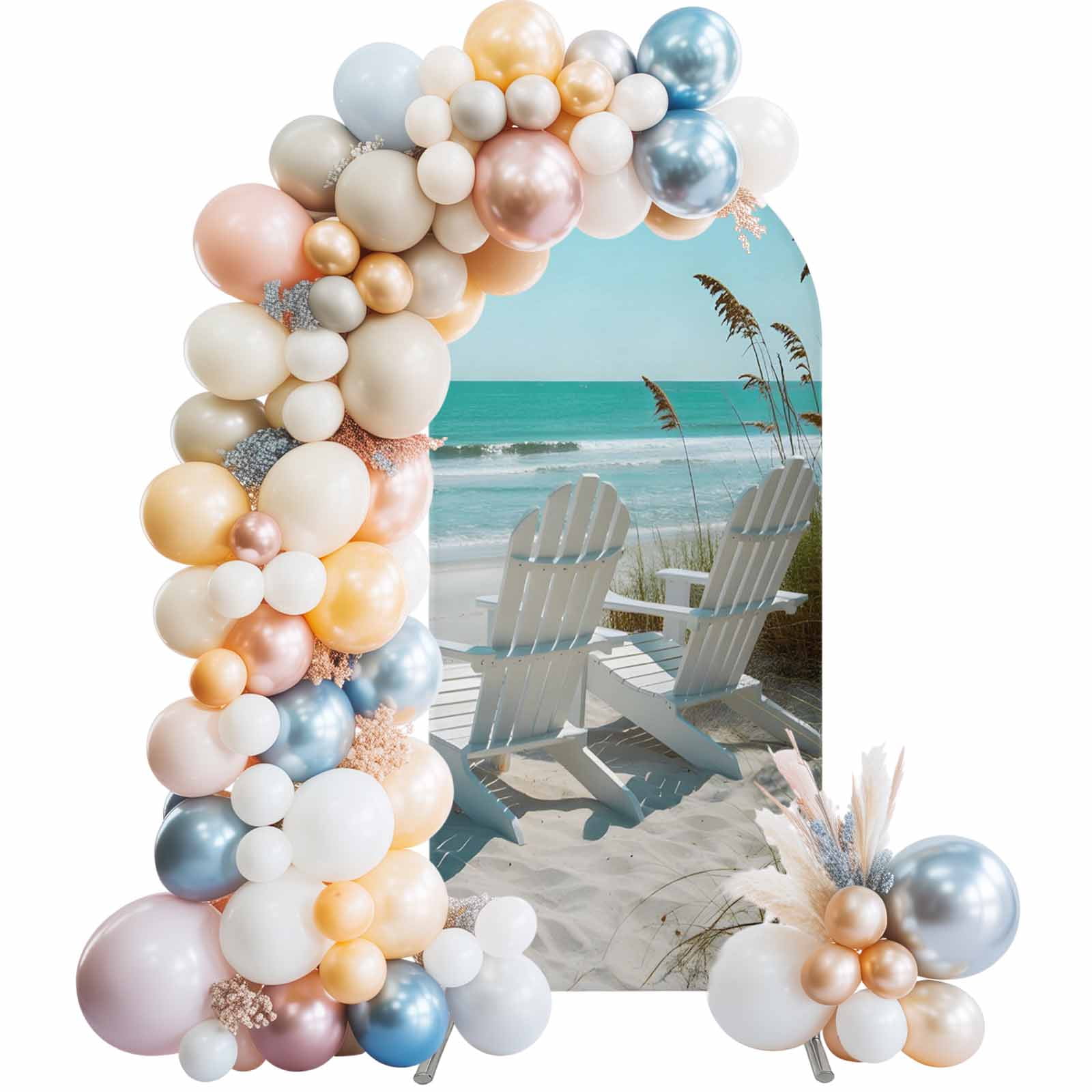 Beach Lounge Chairs Arch Backdrop Cover 4 FT Summer Turquoise Seaweed ...