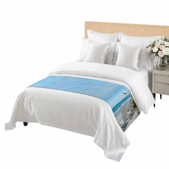 Beach Lounge Chairs Bed Runner Cal King Size Summer Blue Seaweed Ocean ...