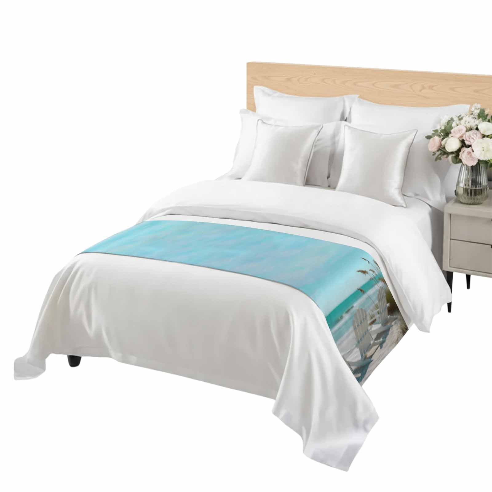 Beach Lounge Chairs Bed Runner Queen Size Summer Turquoise Seaweed ...
