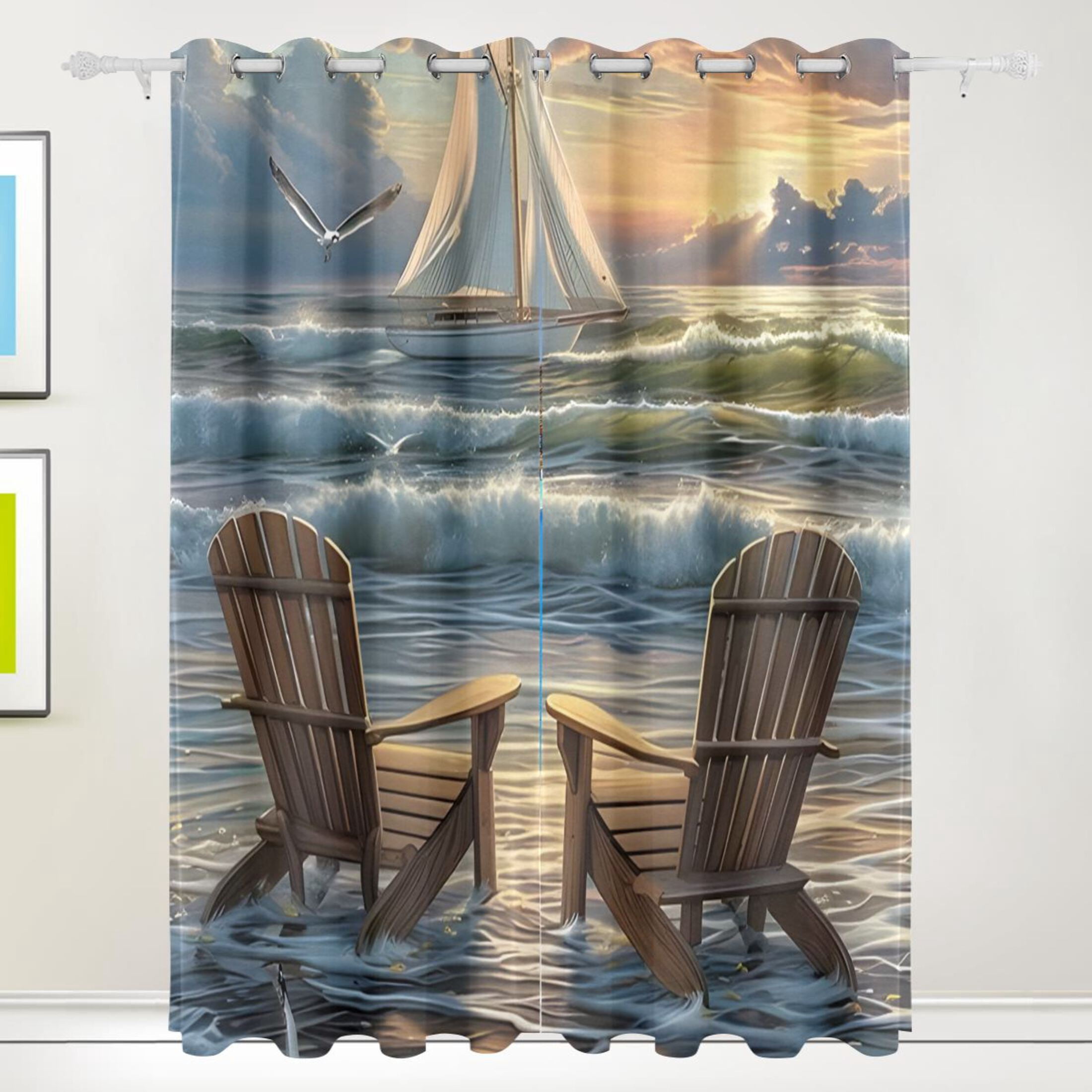 Beach Lounge Chairs Blackout Curtains 55W x 72 Living Room Bedroom ...
