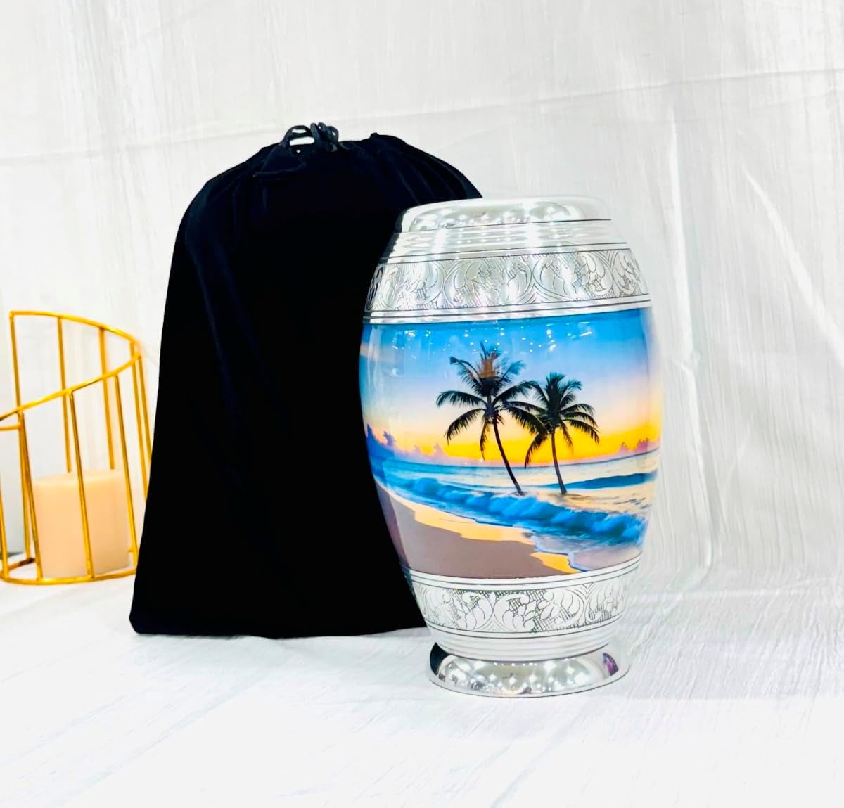 Beach Lovely Beach Urn Blue Palm Tree Design Cremation Urns for Human ...
