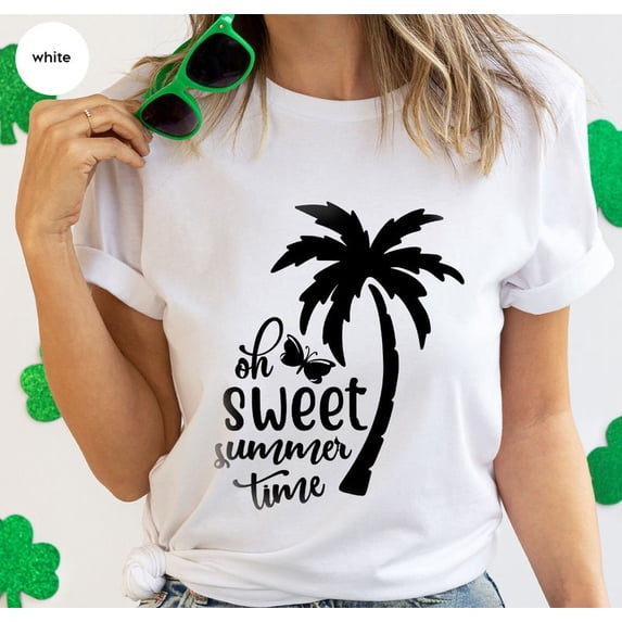 Beach Lover Palm Tree Graphic T-Shirt Summer Trip Tee - Walmart.com