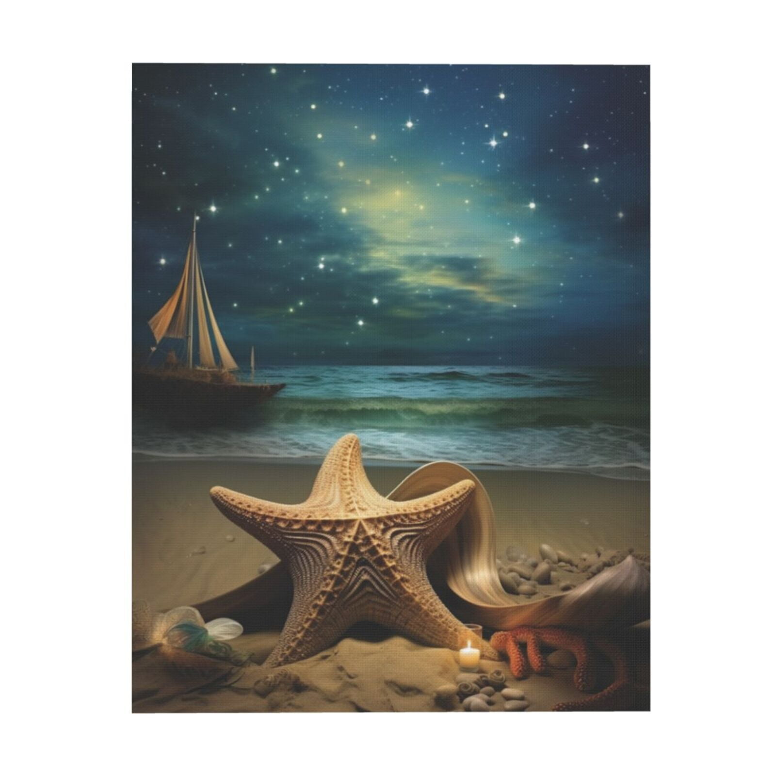 On The Beach, There Is A Mermaid Tail Next To The Starfish And Shell (3 ...